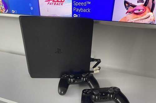 PS 4 slim 1tb + 2 джойстика + 28 игр