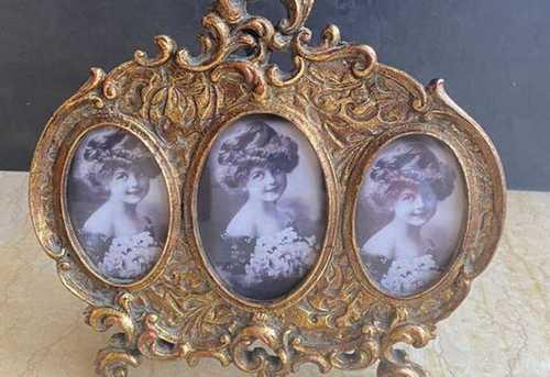 Фото рамка на три фото под бронзу под старину