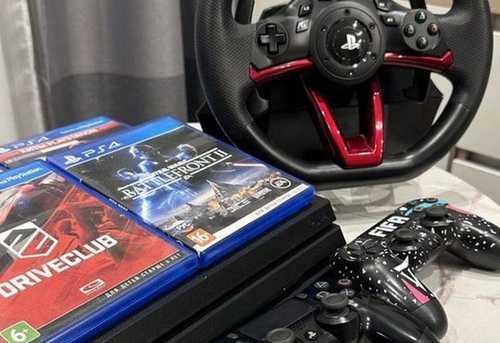 Sony PS4 Pro + руль с педалями + игры