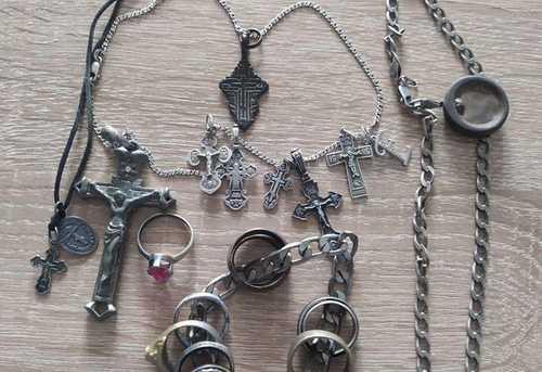 Серебряные кольца, крестики, цепочки, браслеты