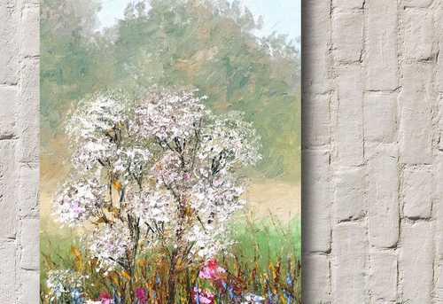 Картина маслом Пейзаж с валерианой Полевые цветы