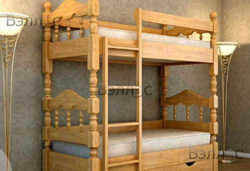 Кровать двухъярусная деревянная массив разборная