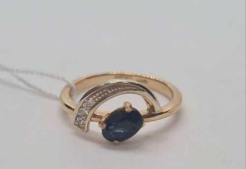 Золотое кольцо с сапфиром и фианитами 16,5 размер