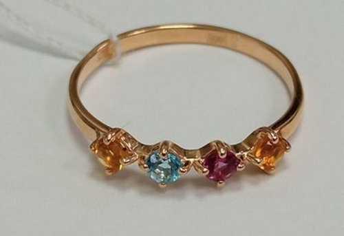 Золотое кольцо с Аметист Цитрин Топаз(7520)