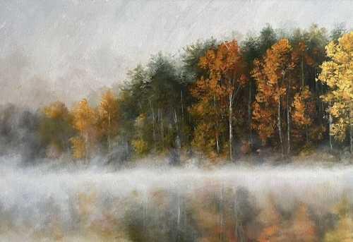 Пейзаж маслом. «Туман на реке» картина маслом