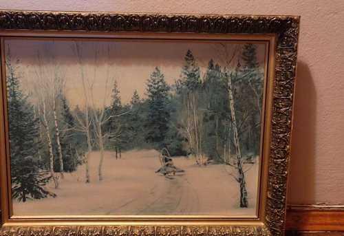 Картина зимой в лесу 1963г холст