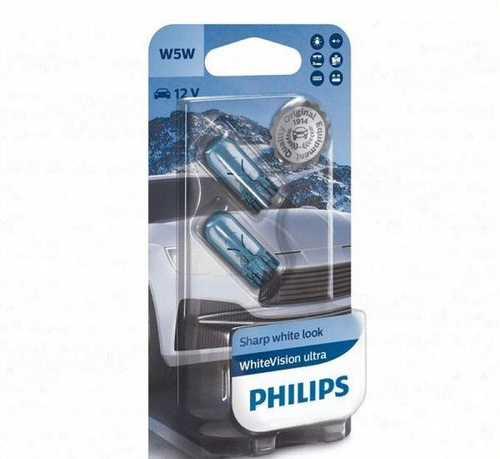 Автолампа philips W5w 12V 5W б/ц White Vision Ultr