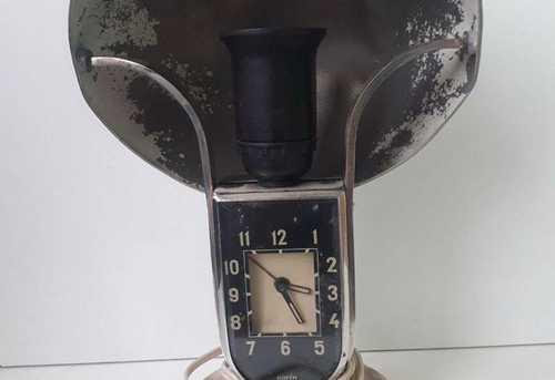 Антикварная лампа часы с будильником