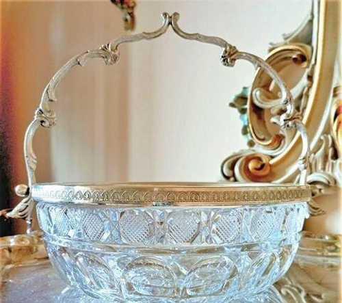Большая антикварная ваза фруктовница серебрение Ит