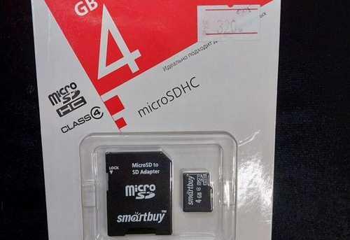 Новая Карта памяти SmartBuy micro sd 4 гб адаптер