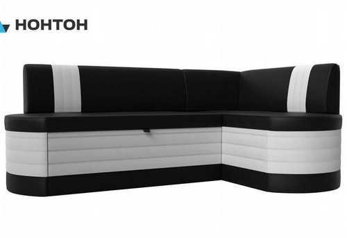 Кухонный угловой диван Токио экокожа черный / белы