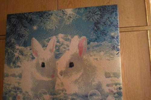 Мозаика из страз 40х50 *Зимние зайчата *