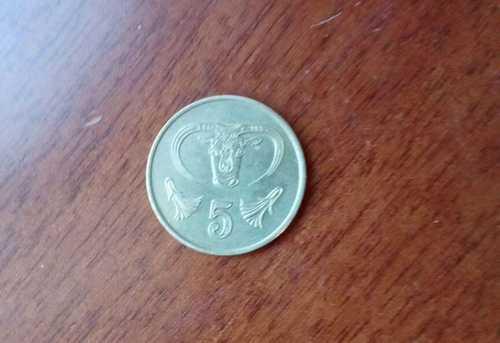 Монета 1988 г 5 центов, Кипр