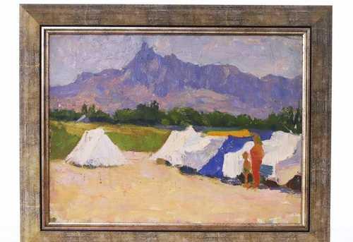 Картина "Летний отдых в палатках у моря"
