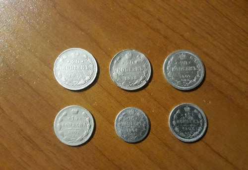Царские оригинальные серебряные монеты 6 шт