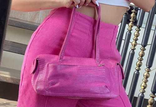 Винтажная сумка багет розовая под змею