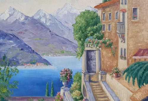 Картина маслом " Цветущий дворик"