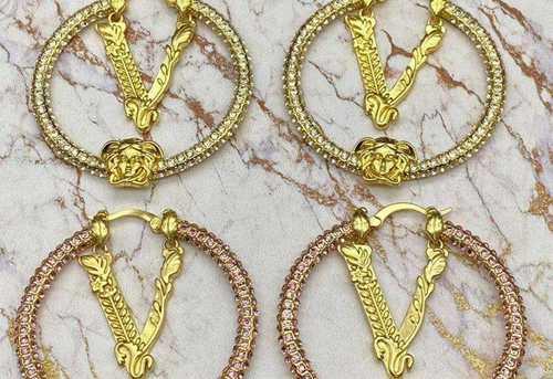 Серьги Versace Версаче круглые кольца золотые