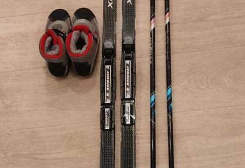 Лыжи беговые 160, ботинки 35 Larsen, палки