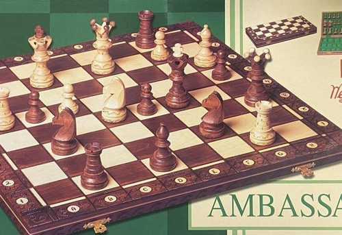 Большие деревянные шахматы с доской Амбассадор