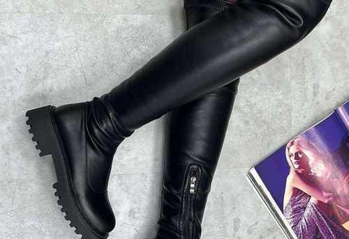 Сапоги ботфорты чулки черные стиль Zara