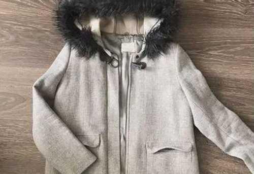 Пальто серое с капюшоном на девочку Zara 164