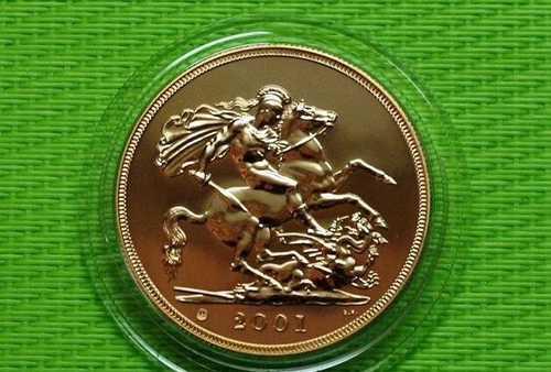 5 фунтов Великобритания 2001 год золото 40грамм BU