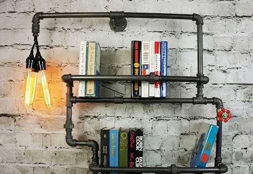Полка-светильник в стиле лофт, под книги