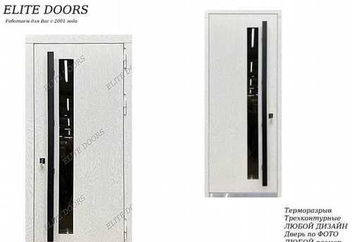 Входная железная дверь с черным стеклом ED-186