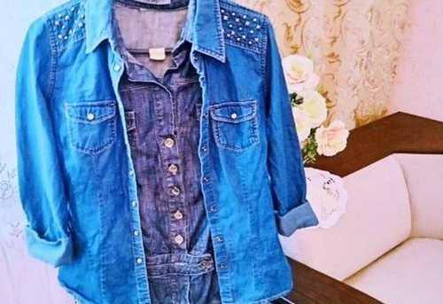 Комплект джинсовый куртка-рубашка +платье