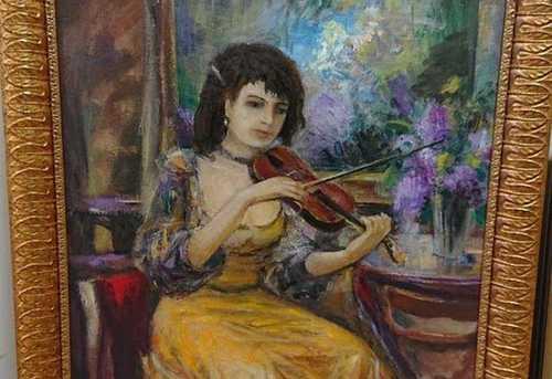 Картина маслом на холсте(Девушка с скрипкой)
