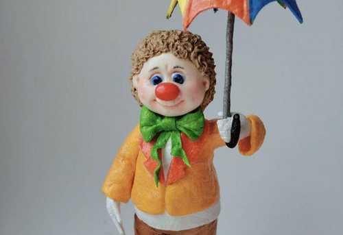 Ватная ёлочная игрушка Клоун с зонтом