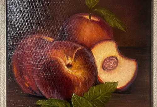 Картина маслом "Персики" 20 на 20 см