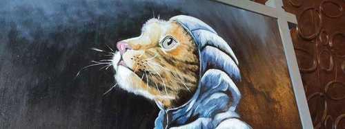 Интерьерная картина маслом "Полуночный кот"