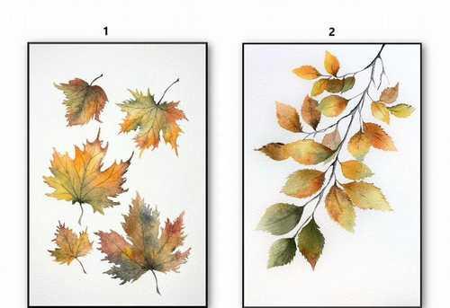 Акварельные картины пейзаж, осень, кленовый лист