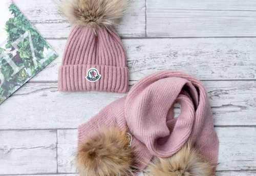 Комплект шапка-шарф с натуральным мехом