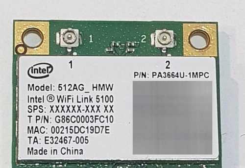 Wi-fi модуль intel 512AG HMW PA3664U-1MPC