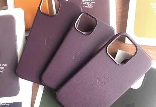 Чехол на iPhone 14/Pro/Max/Plus кожаный фиолетовый