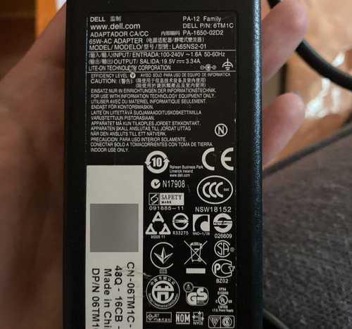 Зарядка dell 65w-ac ca/cc model/modelo
