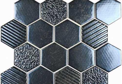 Плитка мозаика шестигранники черные