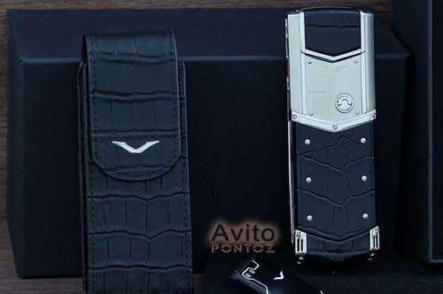 Vertu Signature стальной с чехлом в крокодиле