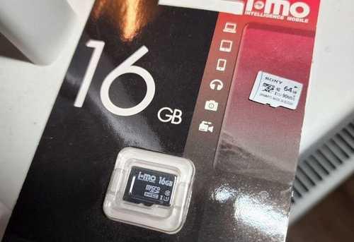 Карта памяти MicroSD 64gb Sony и 16gb imo