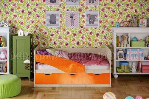 Кровать Бабочки 1,8м (Оранжевый металлик)