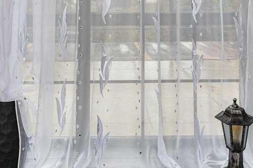 Тюль Этери (Серебро) вуаль серая вышивка на окна