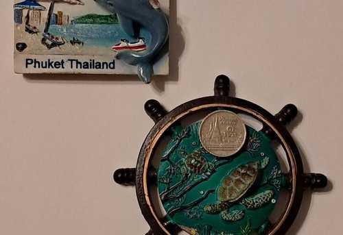 2 Объёмных магнита Пхукет Тайланд с монетой 1 бат