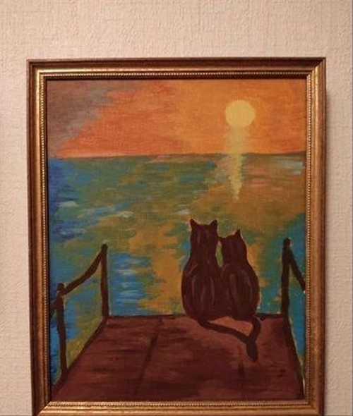 Картина "Влюблённые коты"