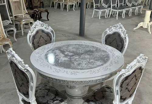 Стол круглый / стол и стулья / стол с мрамором