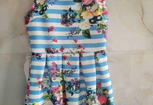 Платье для девочки 152-164 голубое с цветами