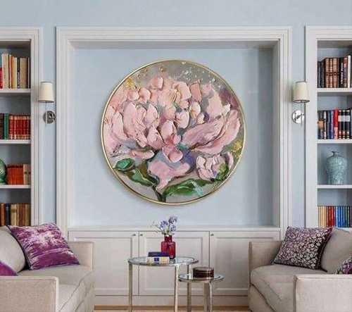 Картина маслом круглой формы Розовый цветок