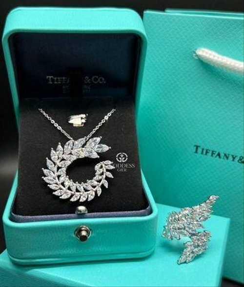 Кулон и кольцо Tiffany серебро 925 пробы, цирконы